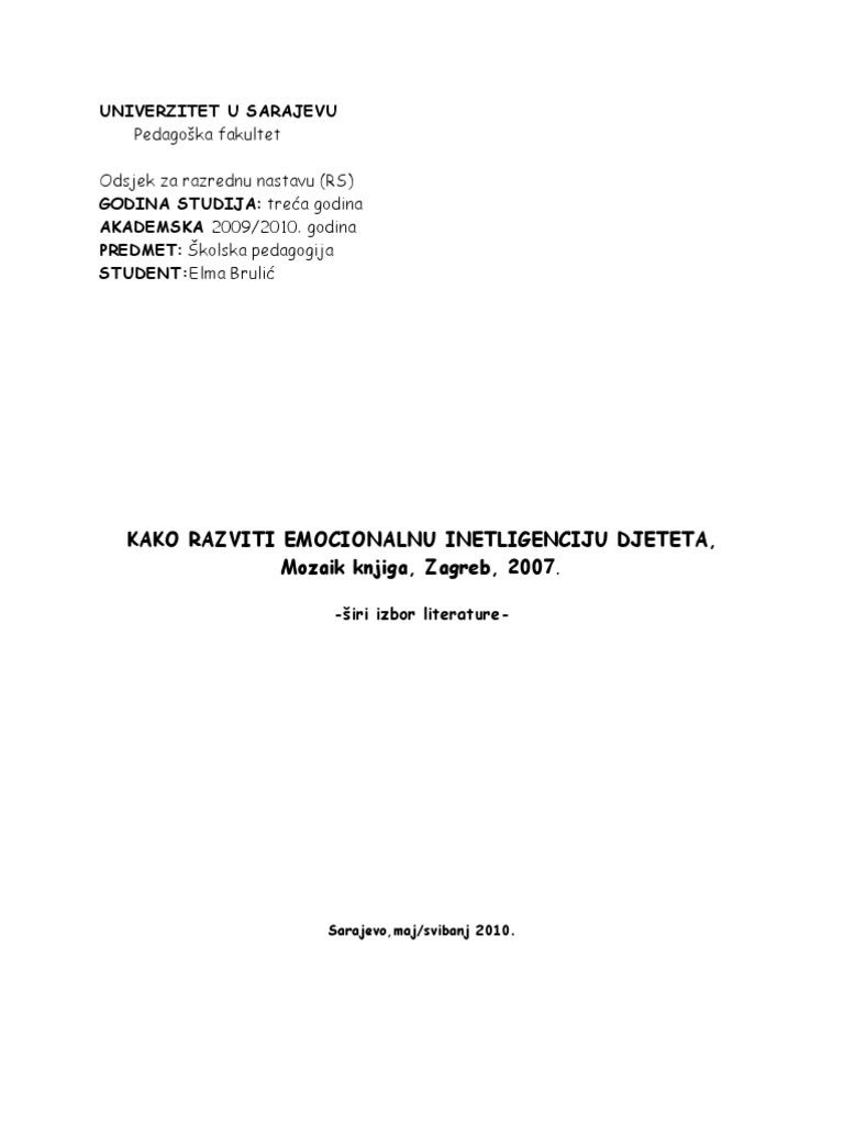 Kako Razviti Emocionalnu Inteligenciju Djeteta | PDF