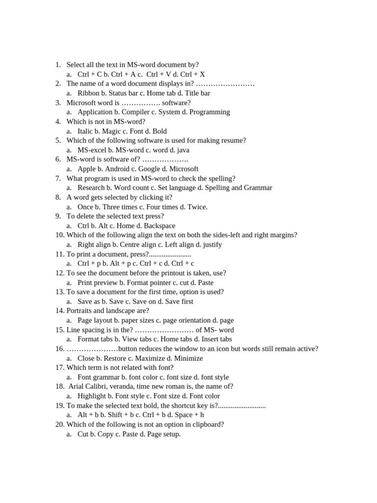 Objective Question | PDF | Microsoft Word | Software