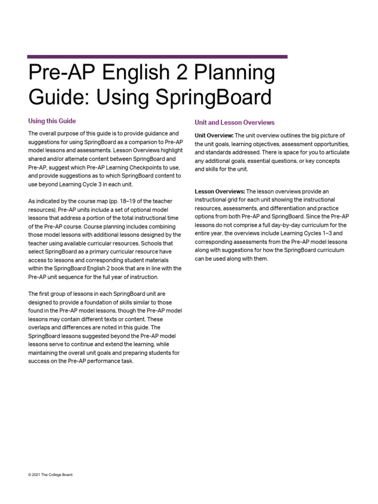 Pre Ap English 2 Instructional Planning Guide Springboard English I ...