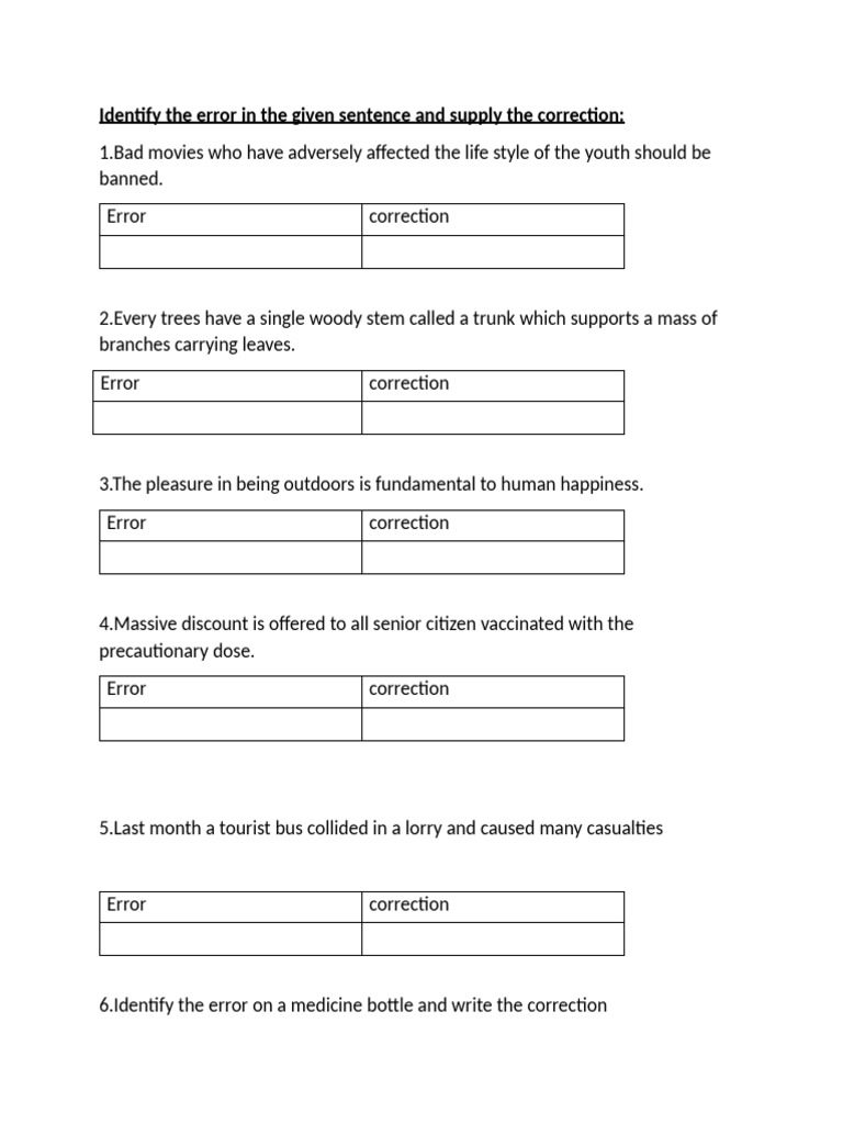 Error Correction Exercises with Answers | PDF