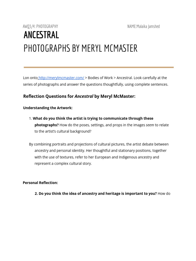 Meryl McMaster Reflection | PDF | Identity (Social Science) | Storytelling