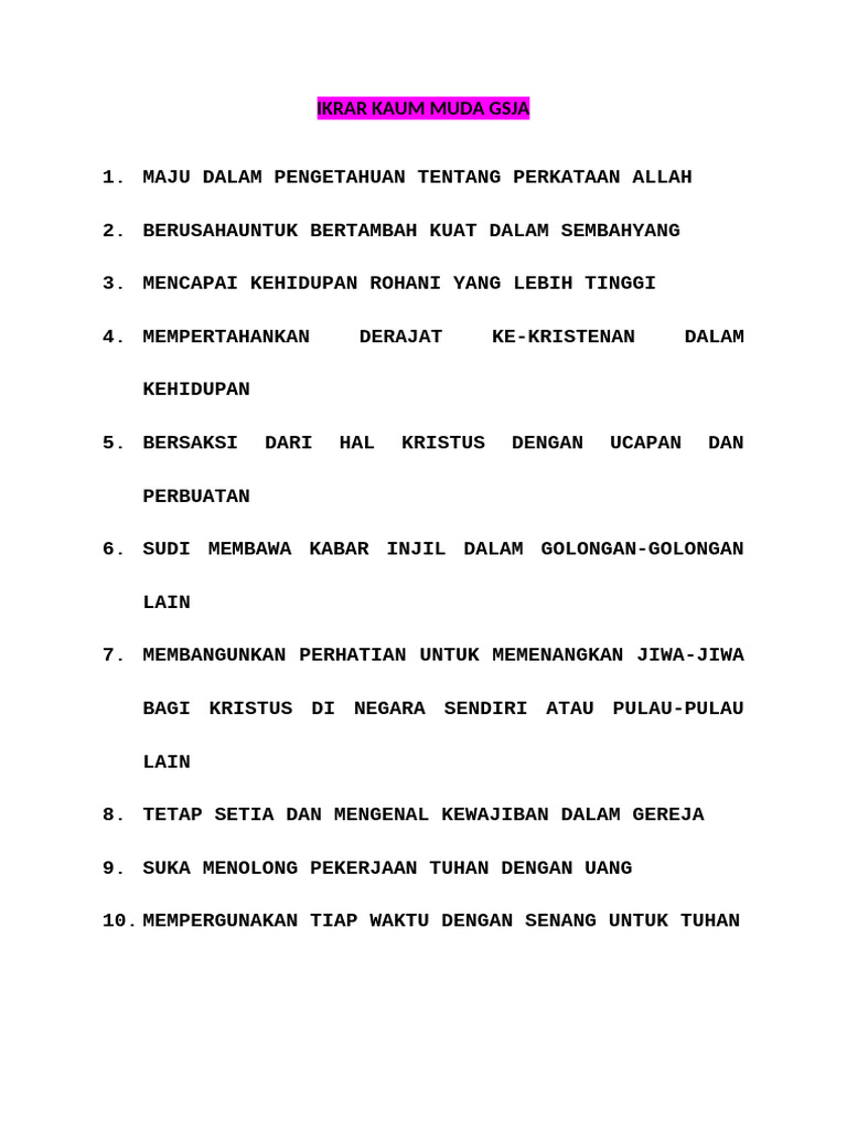 Ikrar Kaum Muda Gsja | PDF