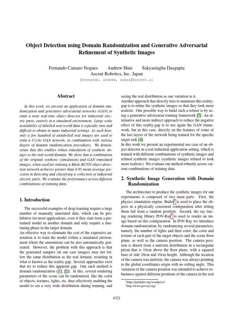Object Detection Using Domain Randomization And Generative Adversarial Refinement Of Synthetic
