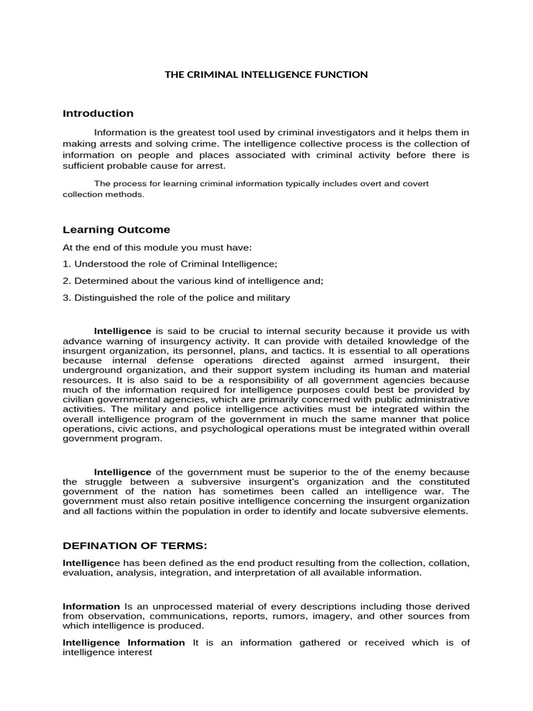 INTEL 1st Sem 24 | PDF | Military Intelligence | Counterintelligence