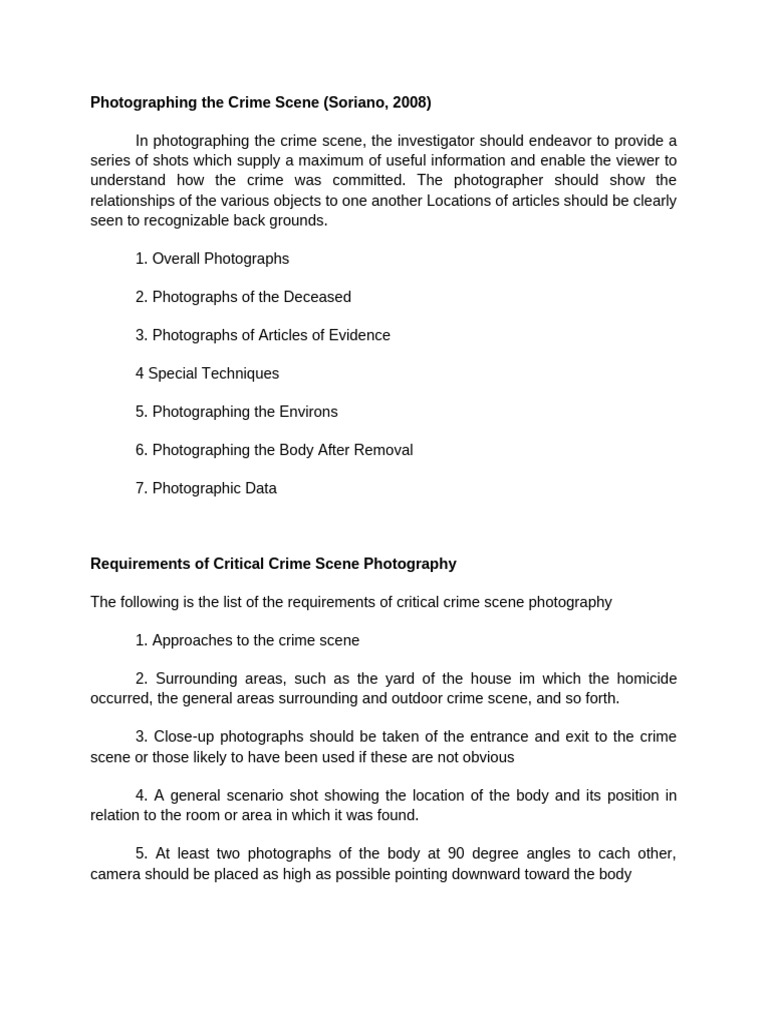 Photographing The Crime Scene | PDF | Crime Scene | Photograph