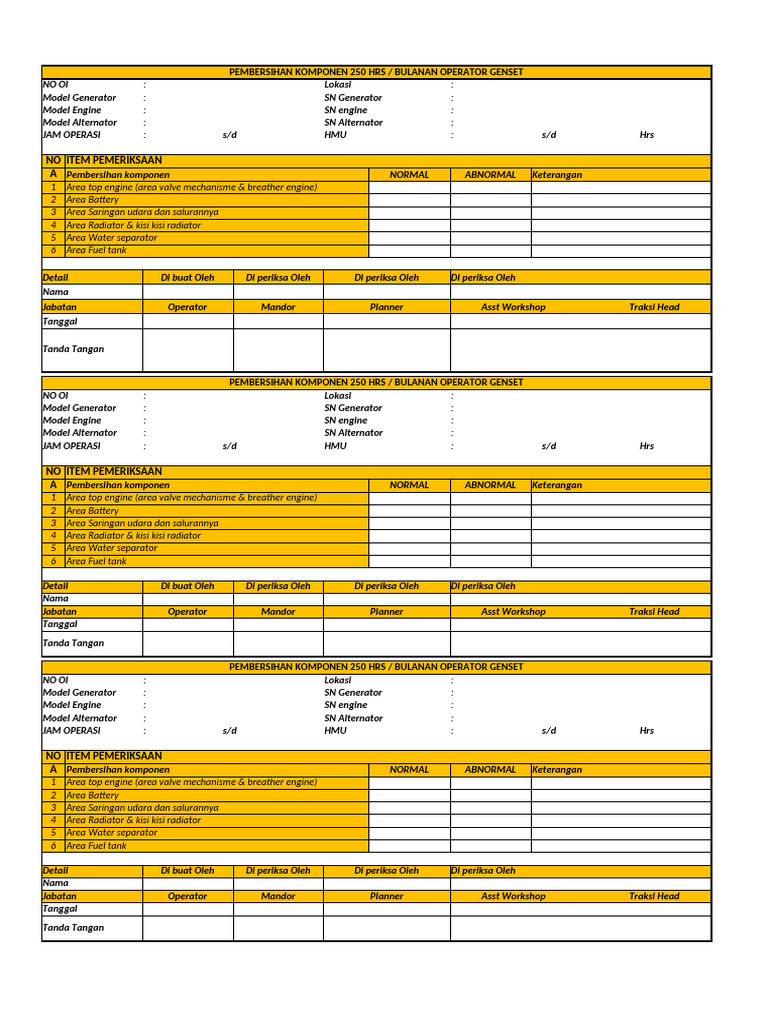 FORM CHECK LIST P2H & PEMBERSIHAN 1 MINGGUAN BY DRIVER - OPERATOR PT ...