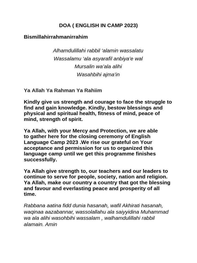 Doa English in Camp | PDF
