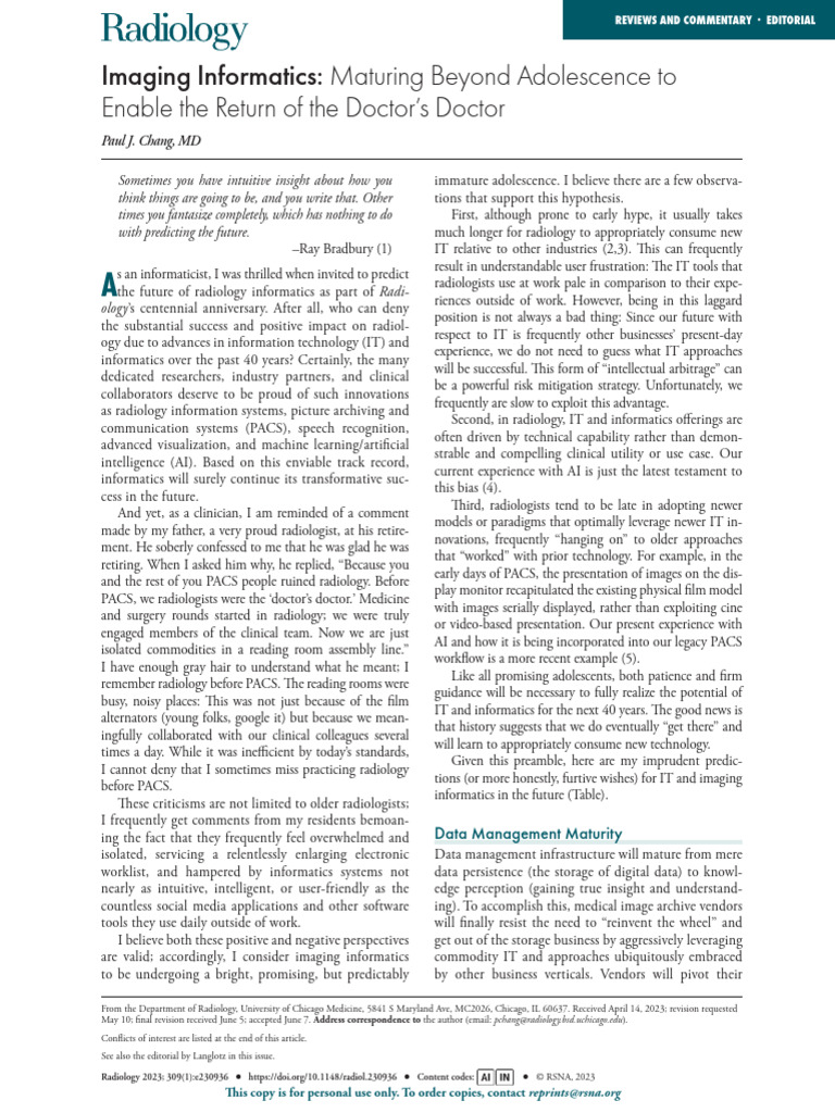 Radiology Informatics: Future Insights | PDF | Artificial Intelligence ...