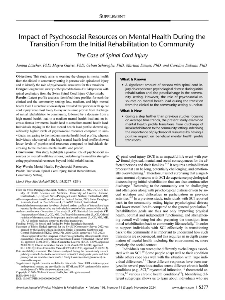 Impact of Psychosocial Resources On Mental Health During The Transition ...