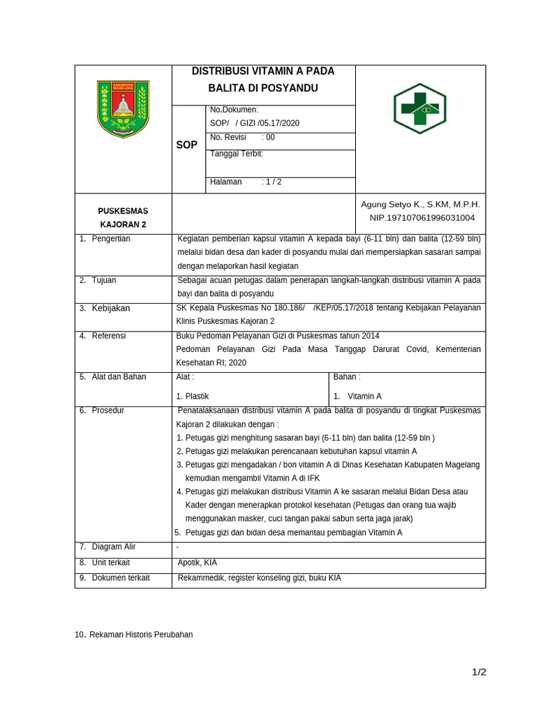 Sop. Distribusi Vit A Pada Balita | PDF