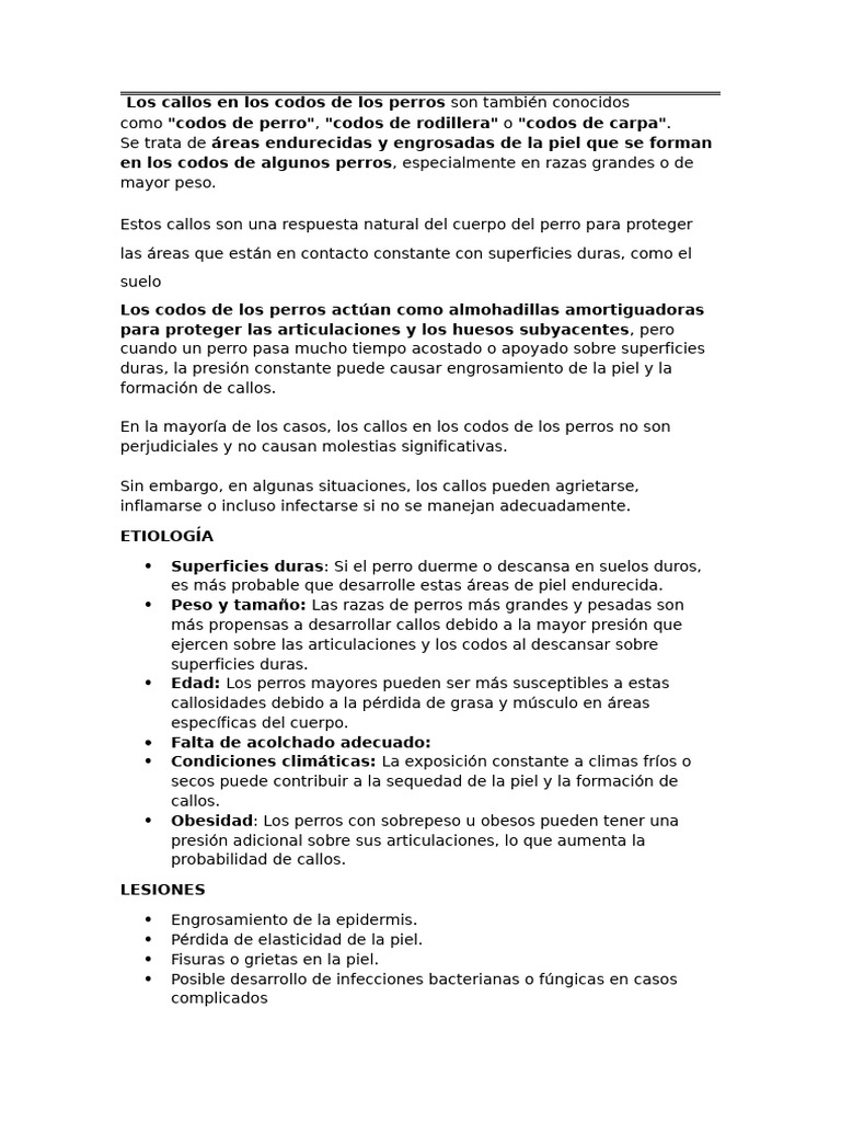 Callos en Codos de Perros: Causas y Tratamiento | PDF | Piel | Obesidad