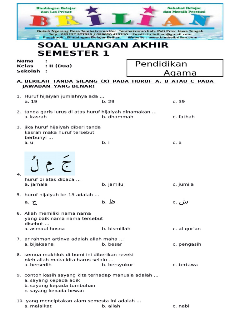 Soal UAS PAI Kelas 2 SD Semester 1 Ganjil Dan Kunci Jawaban WWW Bimbelbrilian Com PDF | PDF