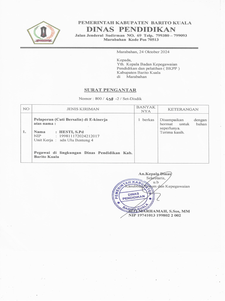 Cuti Hesti SDN Ulu Benteng 4 | PDF