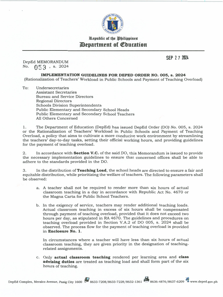 DM - s2024 - 053 - Implementation Guidelines For DO No. 005, S. 2024 | PDF