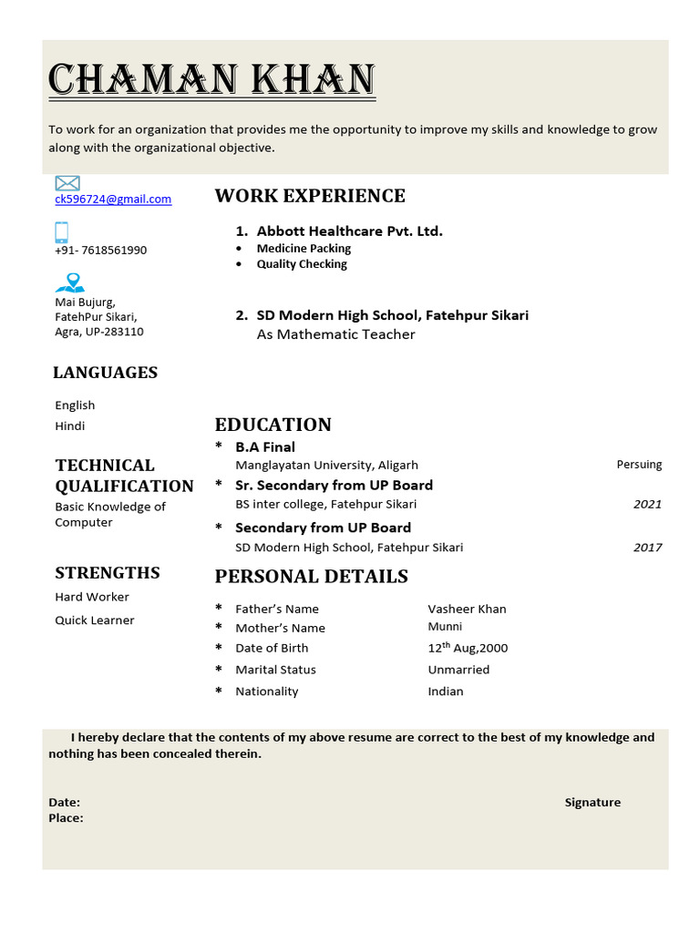 Resume Formate | PDF