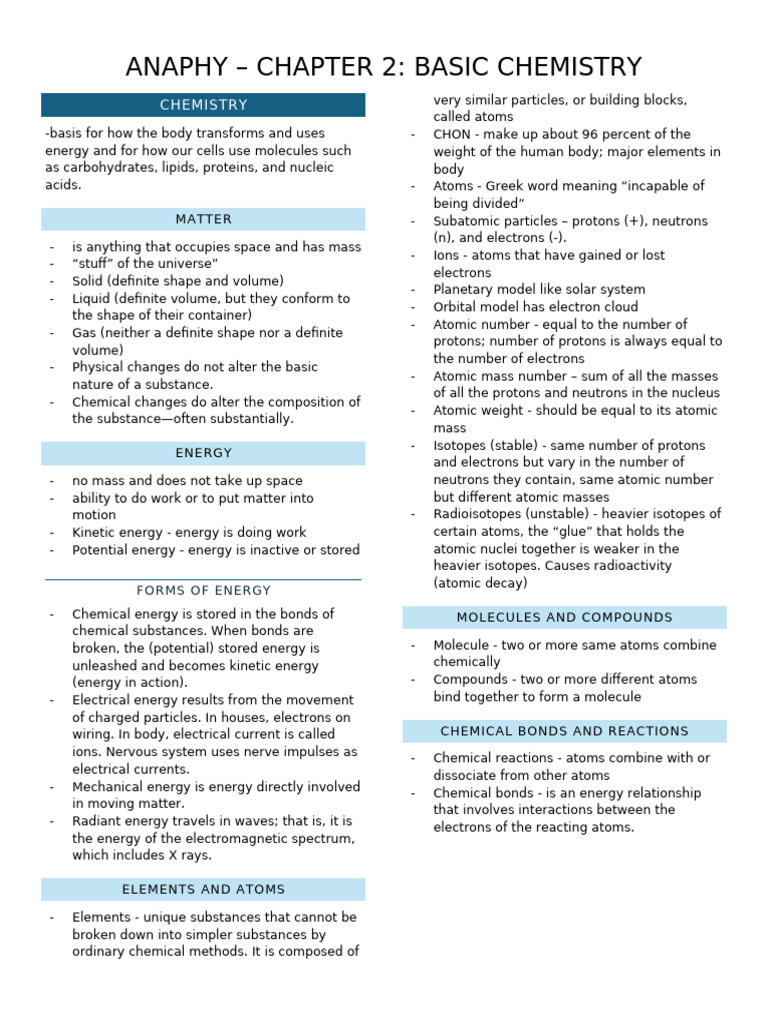 Anaphy Chap2 | PDF | Atoms | Chemistry