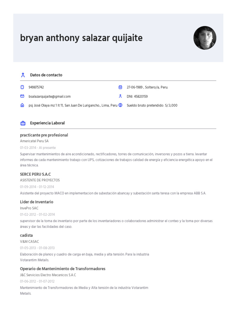 Curriculum 1729304973174 | PDF | Electricidad | Ingenieria Eléctrica