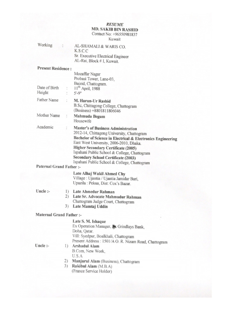 Resume - Md. Sakib Bin Rashid | PDF
