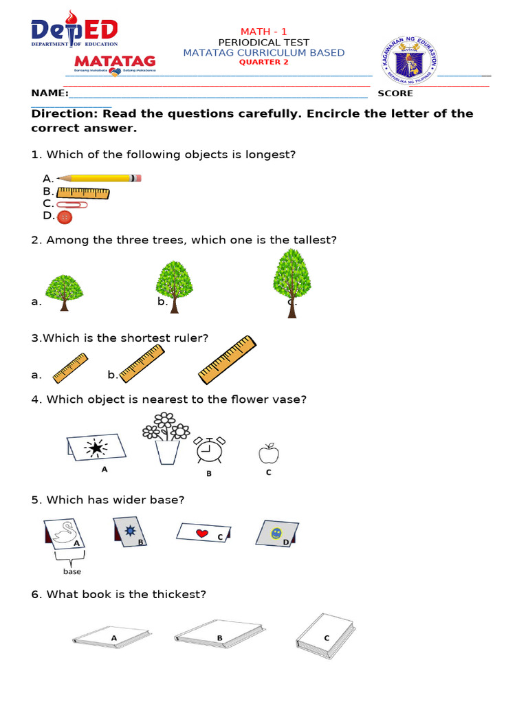 PT GRADE 1 MATATAG MATH 1 - English Version | PDF