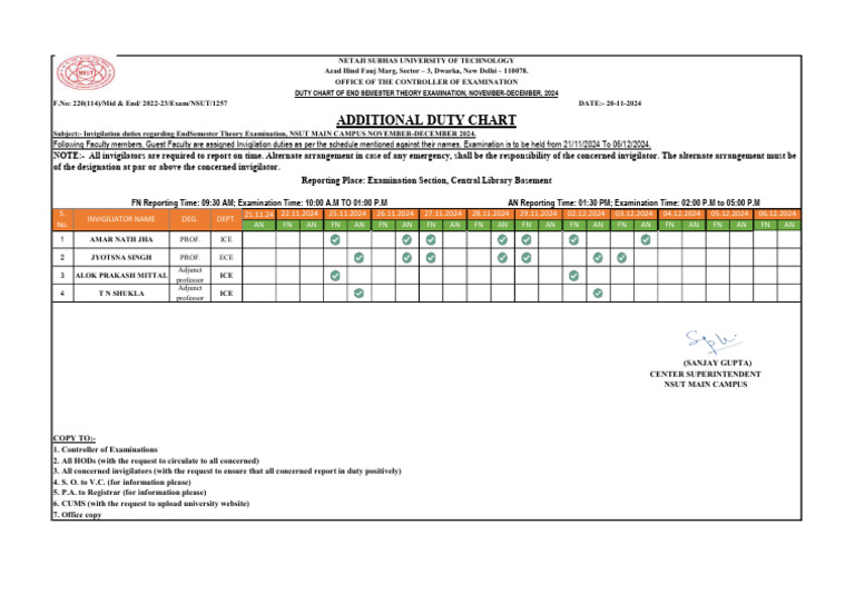 ADITIONAL DUTY CHART NOV-DEC 2024 | PDF