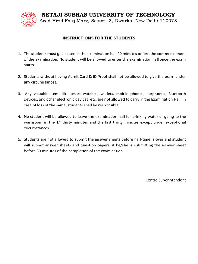 Instructions For Students | PDF