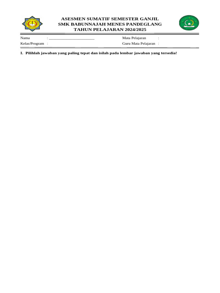 Contoh Form Soal ASSG 2024-2025 | PDF