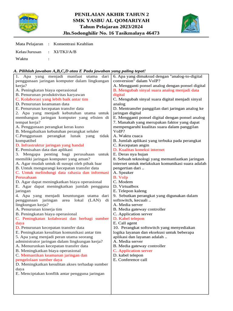 Konsentrasi Keahlian TKJ Xi Semester 2 Pat | PDF
