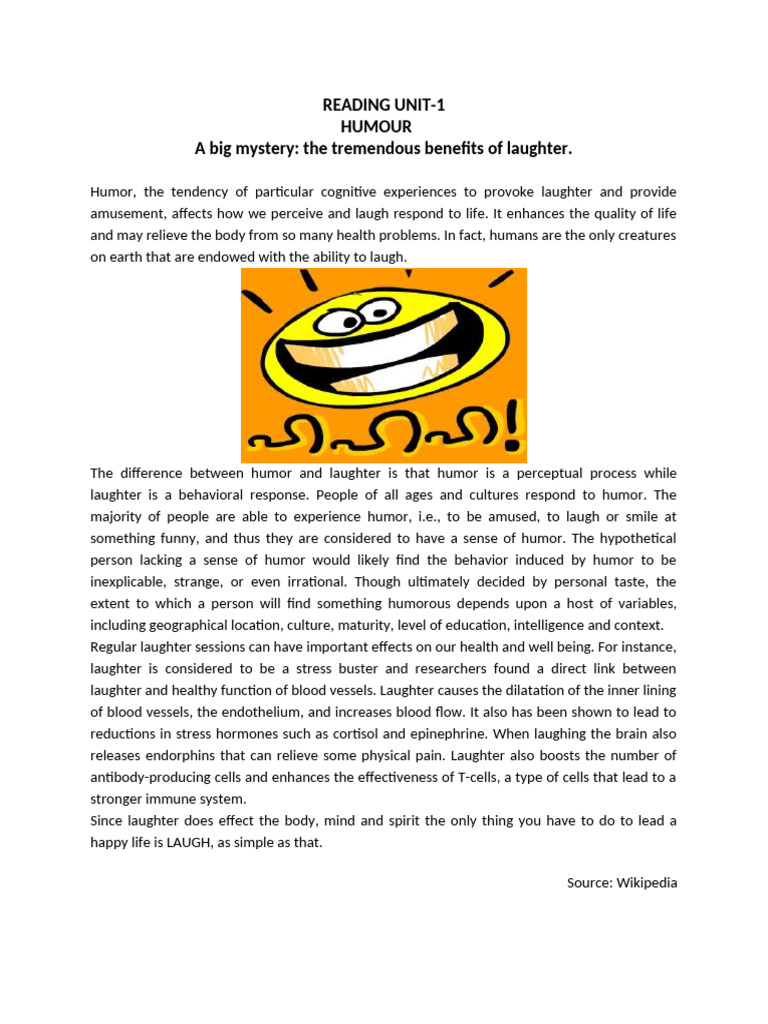 Reading Literacy Humour Item No. 4 1 | PDF | Laughter | Humour