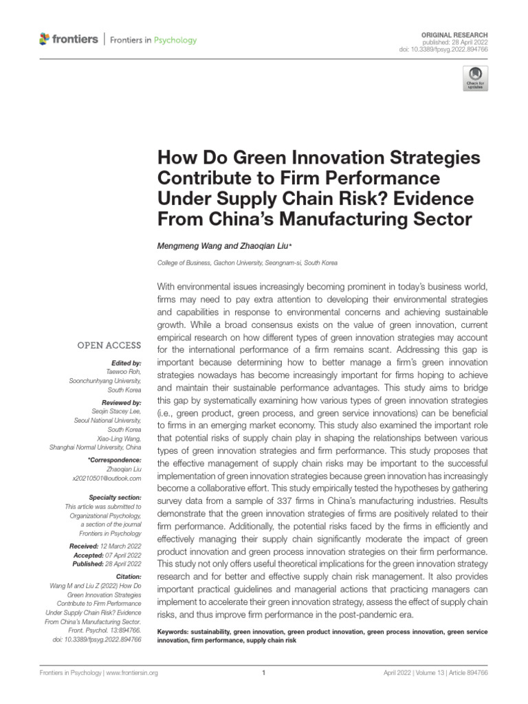 How Do Green Innovation Strategies Contribute To F | PDF | Innovation ...