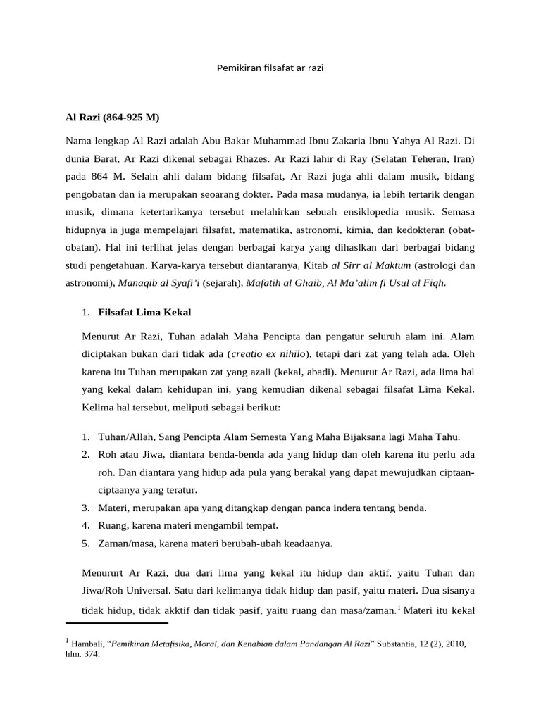 Pemikiran Filsafat Ar Razi | PDF