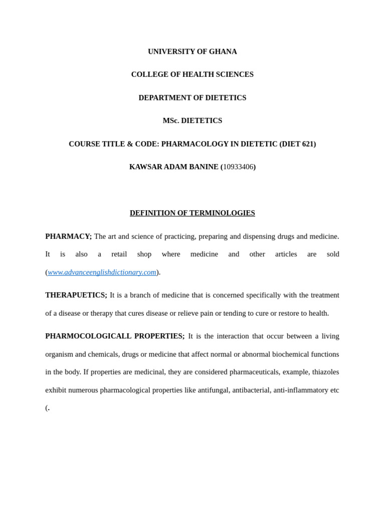 pharmacology assignment | PDF | Pharmacology | Drugs