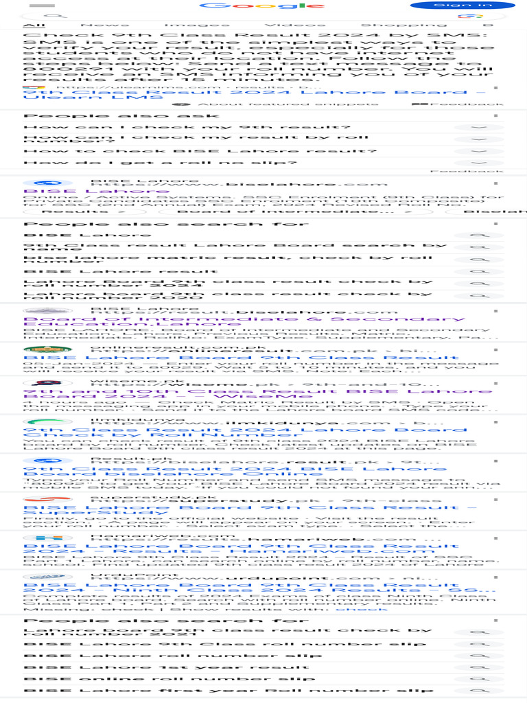 Lahore Board 9th Class Result Check by Roll Number - Google Search | PDF