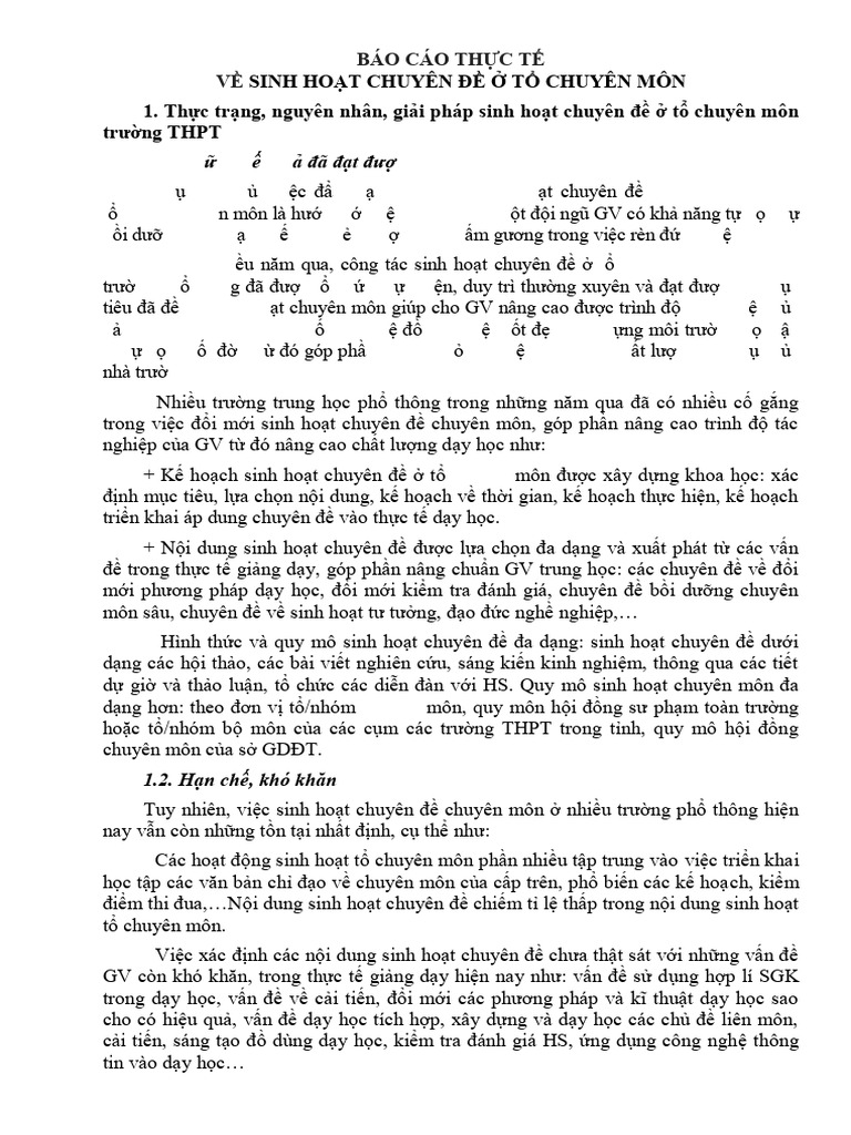 Bao Cao Thuc Te Chuyen de - Sinh Hoat Chuyen de | PDF
