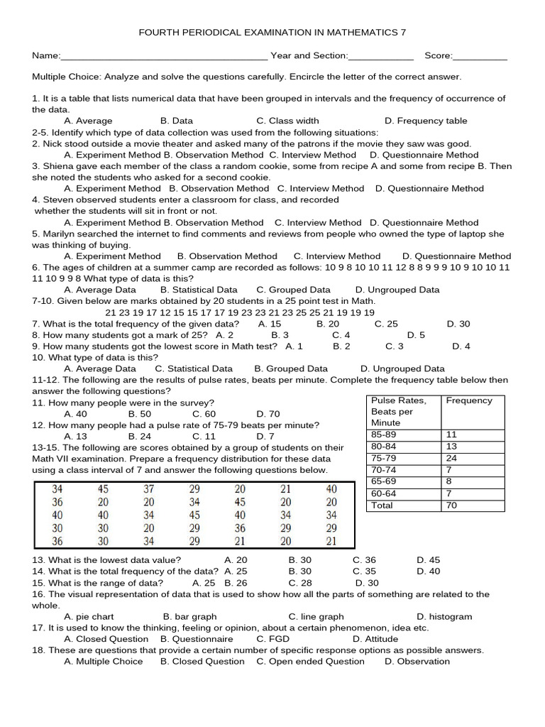 4th-Periodical-Test in Math 7 | PDF
