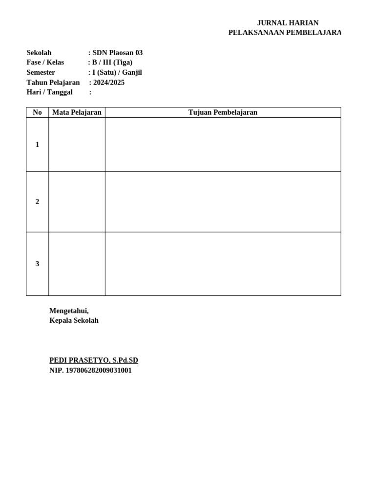 Jurnal Harian Manual | PDF