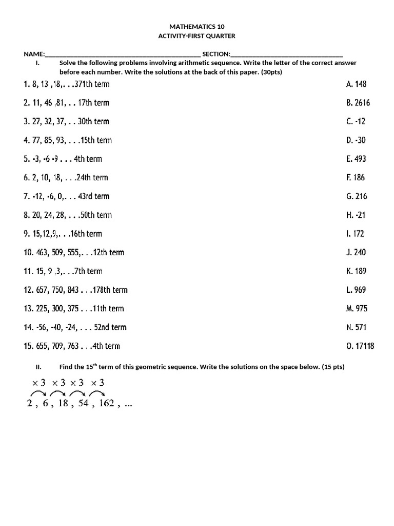 Arithmetic And Geometric Sequences Quiz Pdf