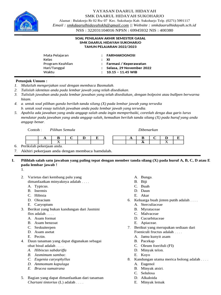 Soal Farmakognosi Kelas Xi Farmasi | PDF
