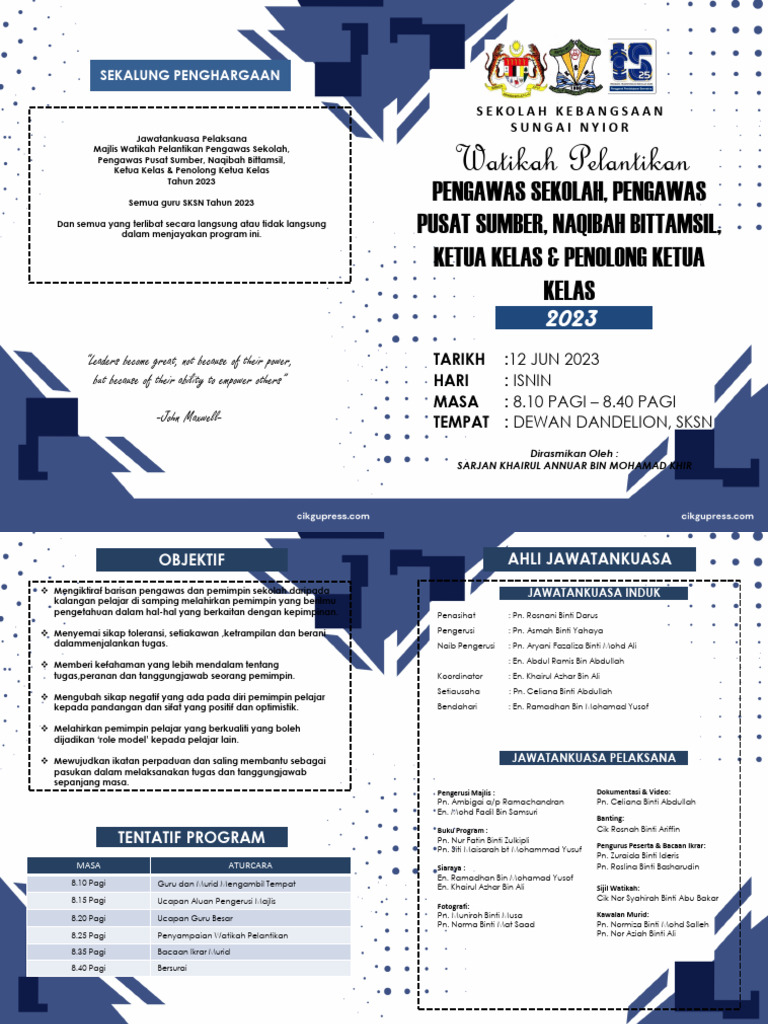 Buku Program Pelantikan Pengawas | PDF Buku Program Pelantikan Pengawas | PDF