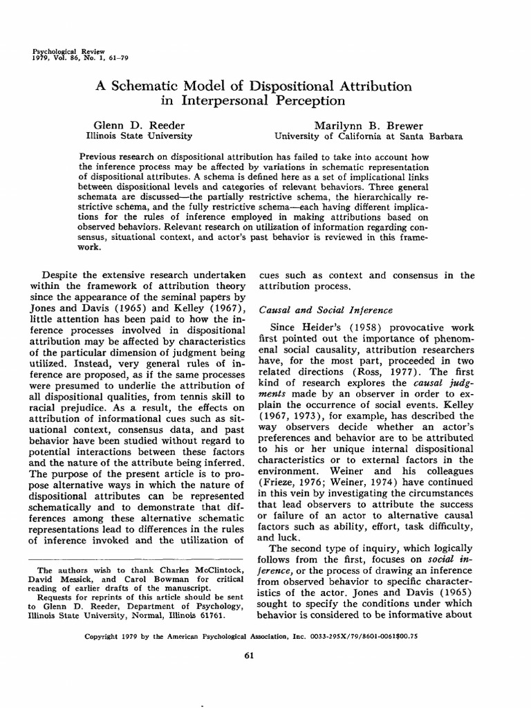 A Schematic Model of Dispositional Attribution in Interpersonal ...