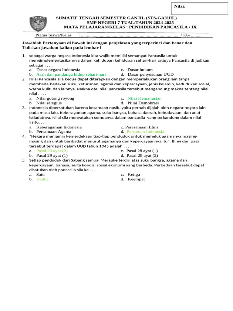 5-Naskah soal-SMSTR 1-Pnd Pancasila IX | PDF