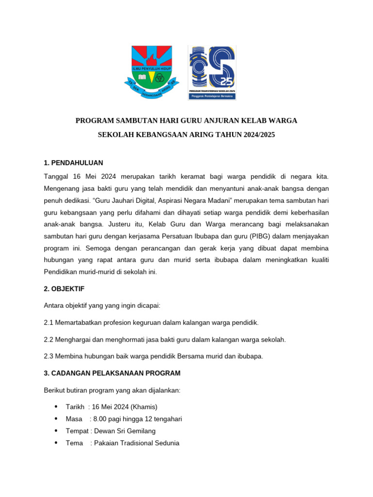 Program Sambutan Hari Guru Anjuran Kelab Guru Dan Warga | PDF