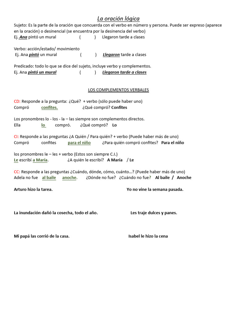 Análisis de Oraciones: Sujeto, Verbo y Complementos | PDF