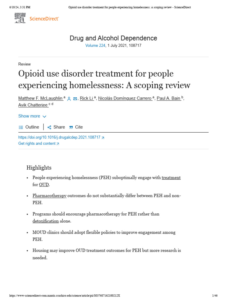 Opioid Use Disorder Treatment For People Experiencing Homelessness - A ...