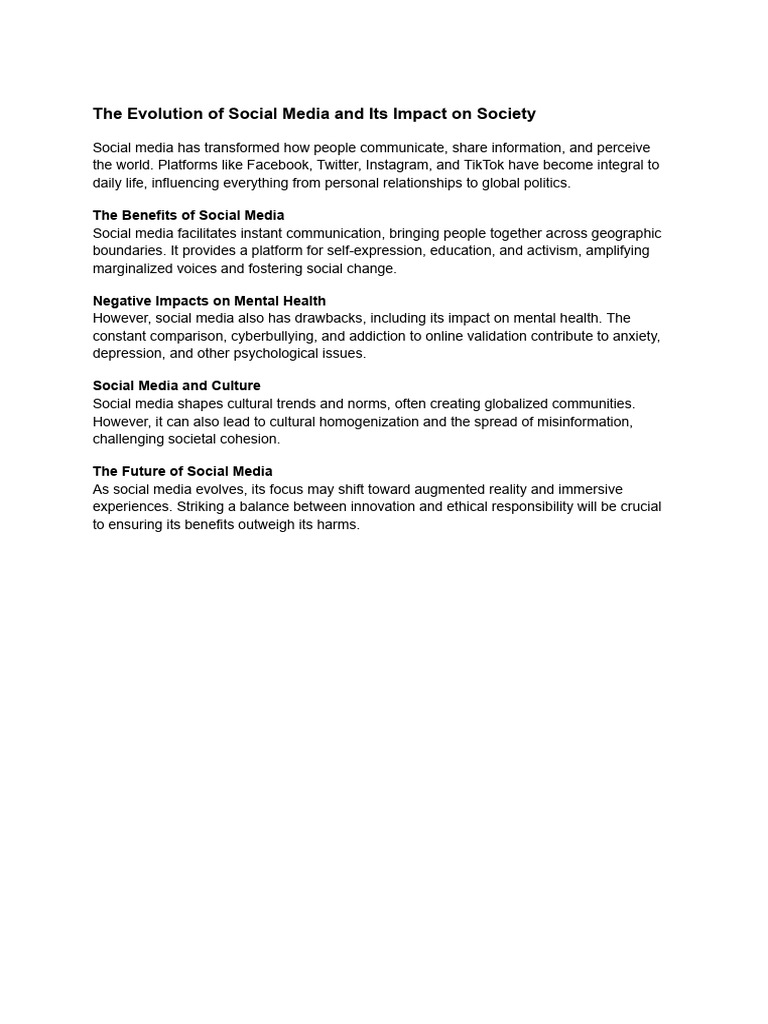 The Evolution of Social Media and Its Impact On Society | PDF