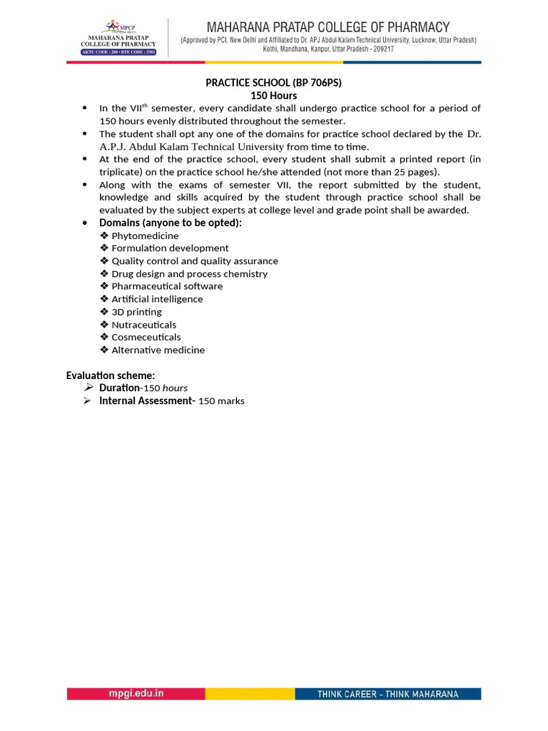 Practice School Format Bp706 - Final - Mpcps | PDF