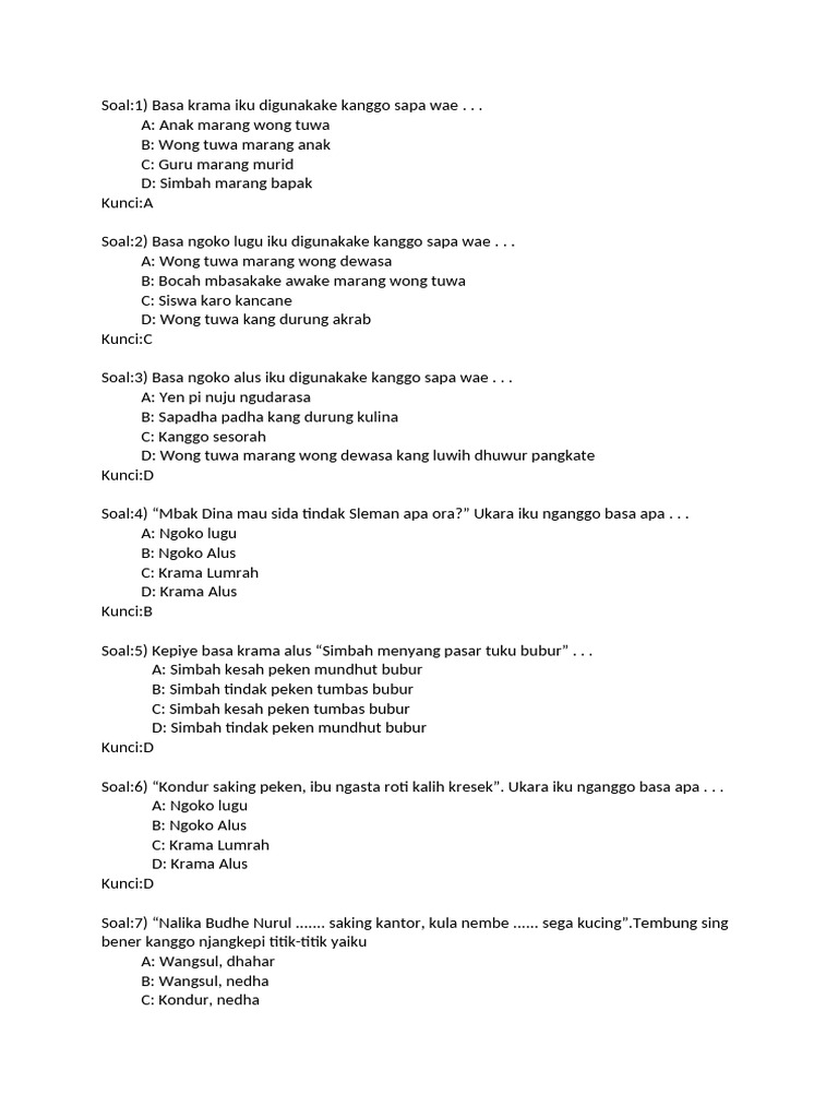 Soal Pas B. Jawa Kelas 7 Semester 1 Tahun 2022-2023 | PDF