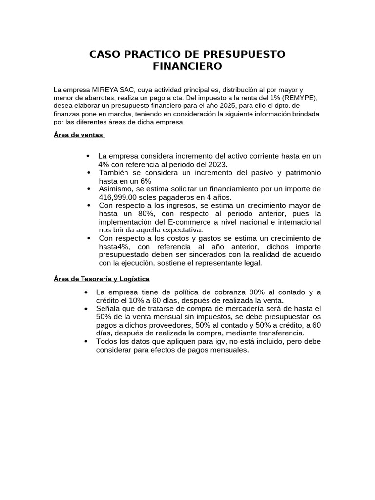 Caso Practico de Presupuesto Financiero | PDF