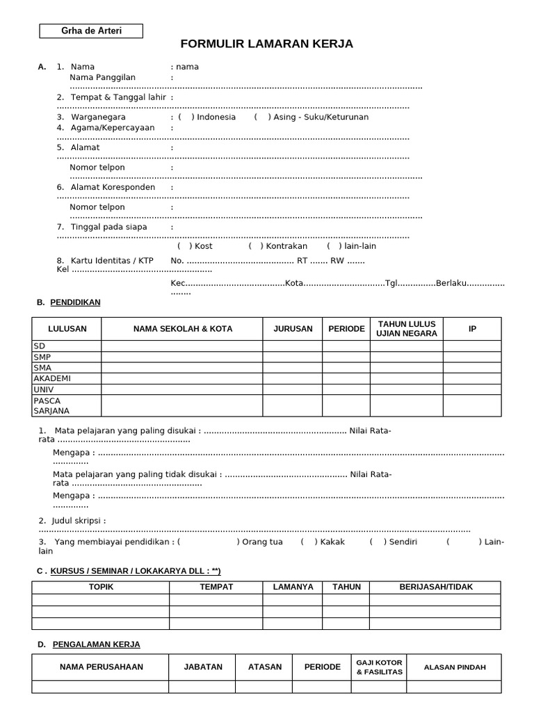 Form Lamaran Kerja-2 | PDF