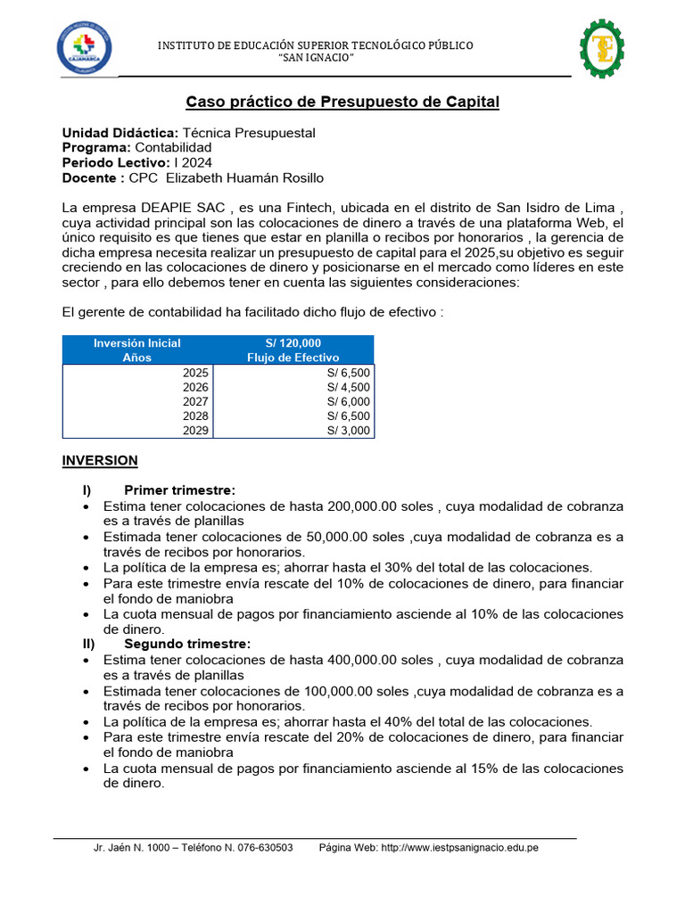 Caso Práctico de Presupuesto de Capital | PDF | Economias