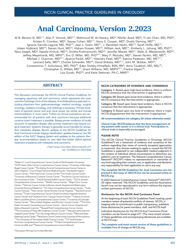 NCCN Cancer Ano 2023 | PDF | Cervical Cancer | Metastasis